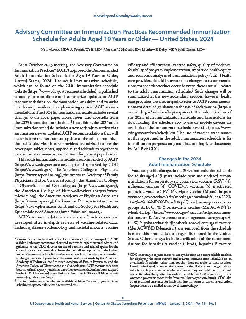 CDC Recommended Schedules | Immunize.org