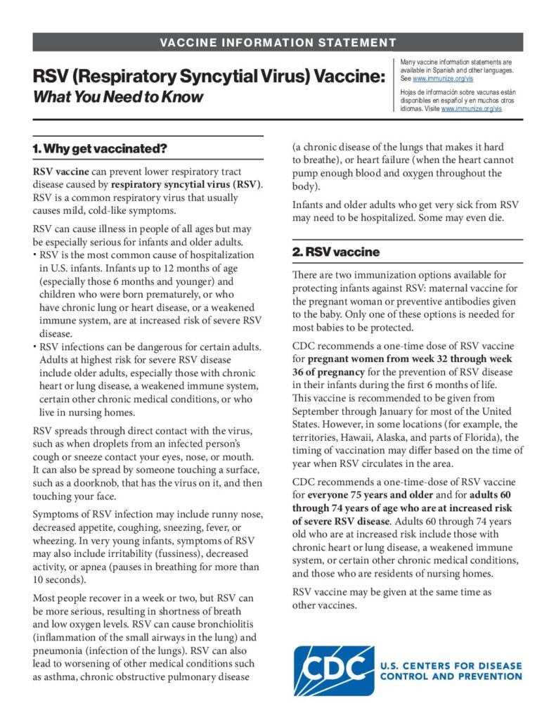 RSV Vaccine Information Statements VIS Immunize RSV Vaccine Information Statements VIS Immunize